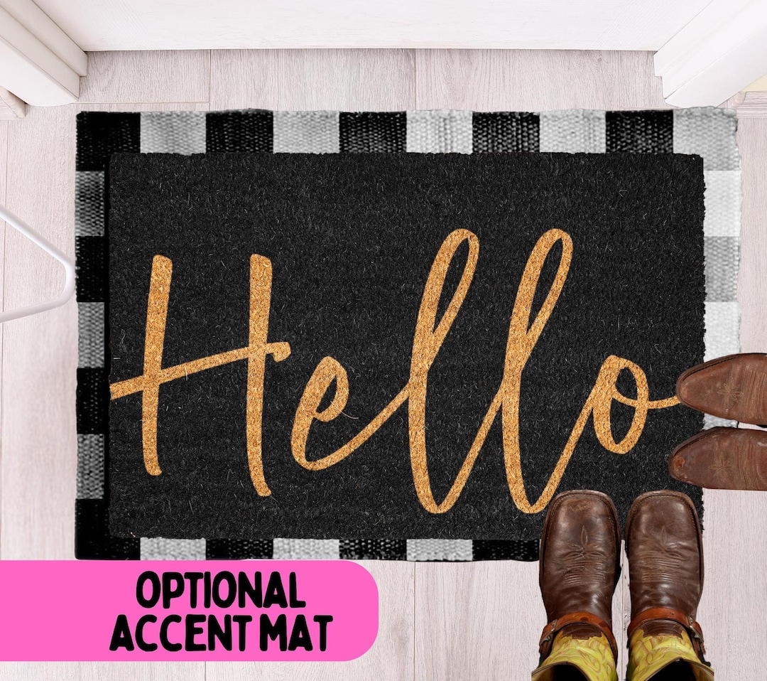 Hello Doormat Welcome Mat Black Door Mat Hello Mat Custom Door Mat ...