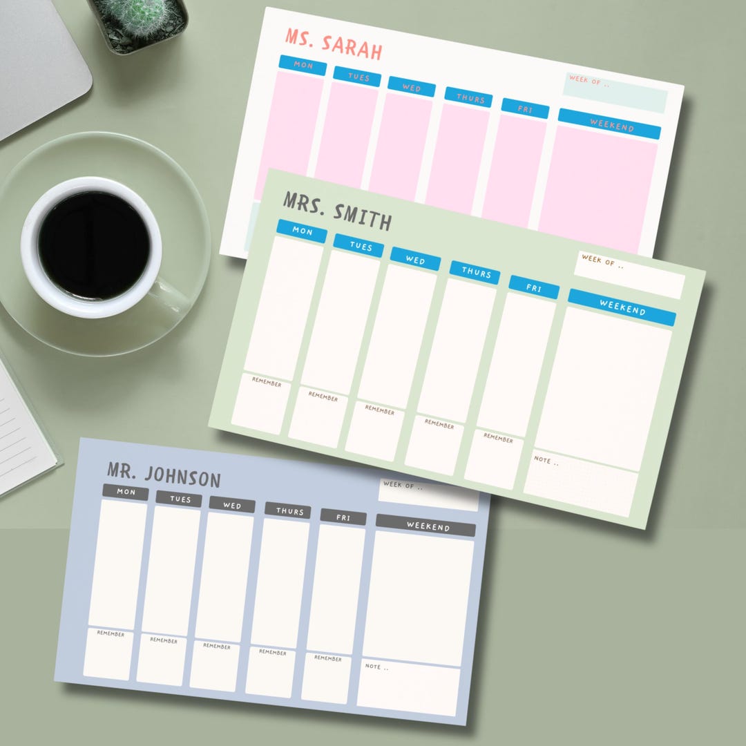 Weekly Planner for Teacher ADHD Planning Tool Teacher Gift Grocery List ...