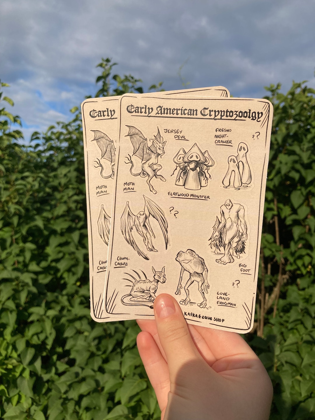 American Cryptozoology Themed Sticker Sheet, Crosshatching Style ...