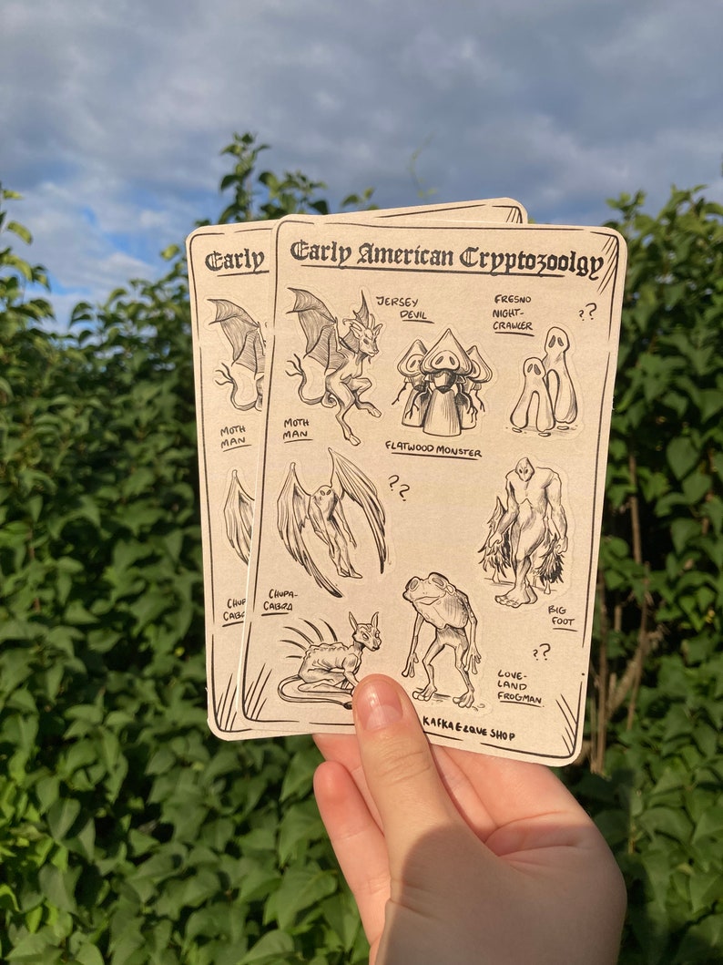 American Cryptozoology Themed Sticker Sheet, Crosshatching Style ...