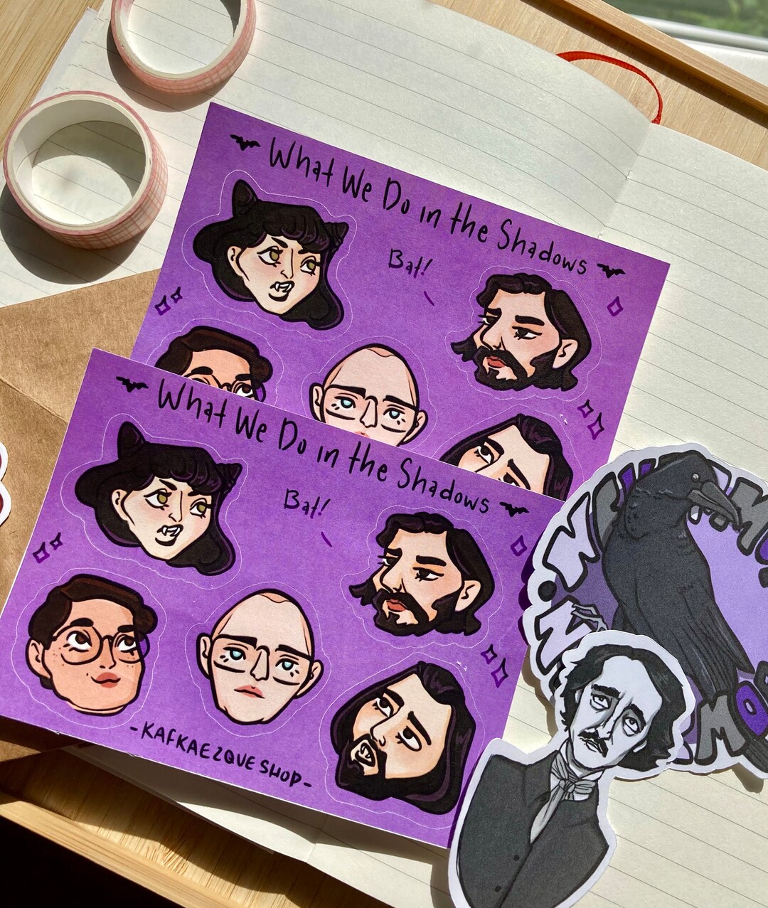 WWDITS Mini Sticker Sheet, Cute Chibi Characters, Vampire, Bat, Tv Show ...