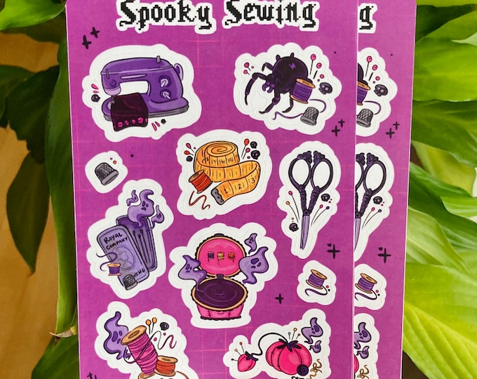 Spooky Sewing Sticker Sheet, Seamstress, Sewing, Embroidery, Yarn ...