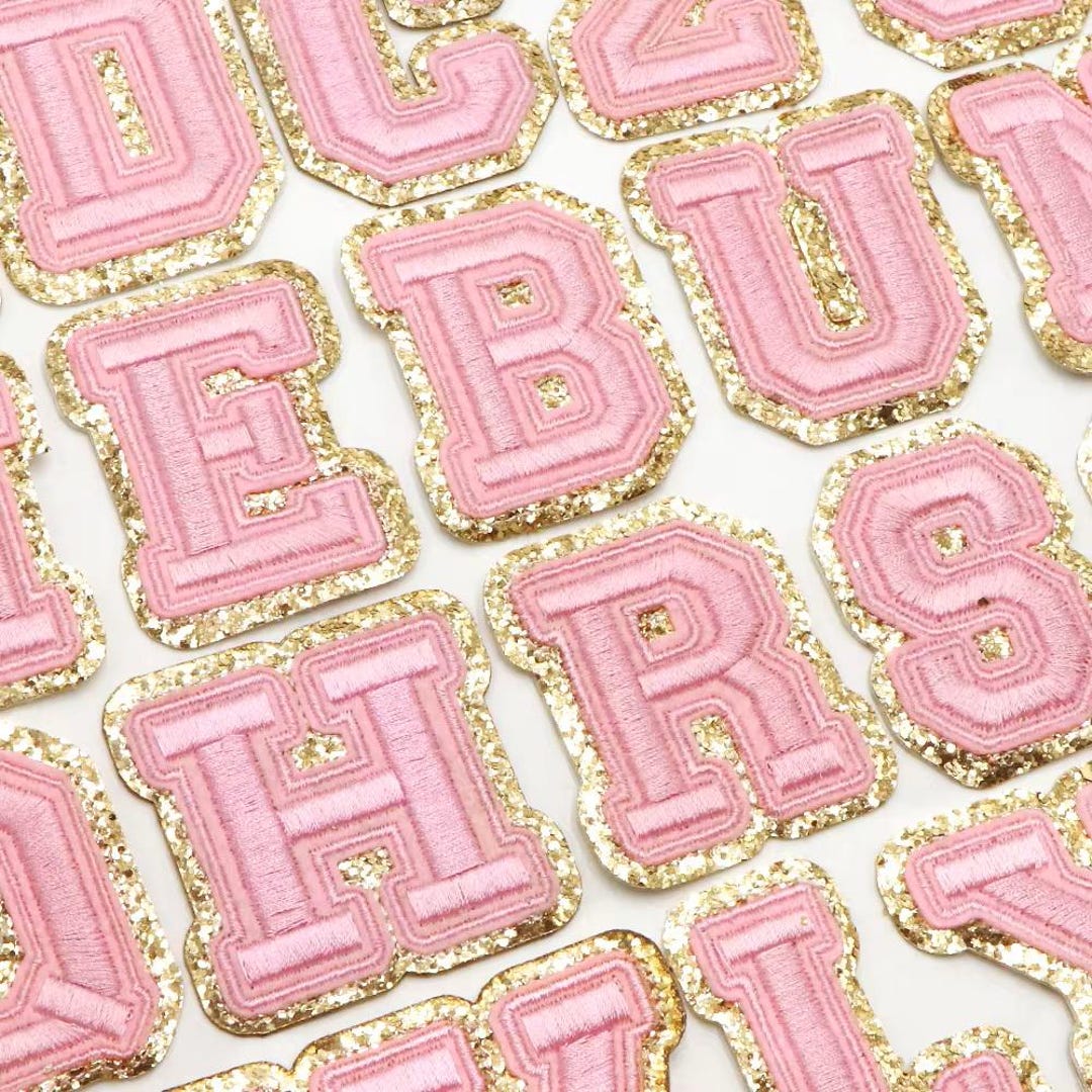 3D Gold & Pink Patch Embroidered Letter Patches Iron on Alphabet 6cm - Etsy