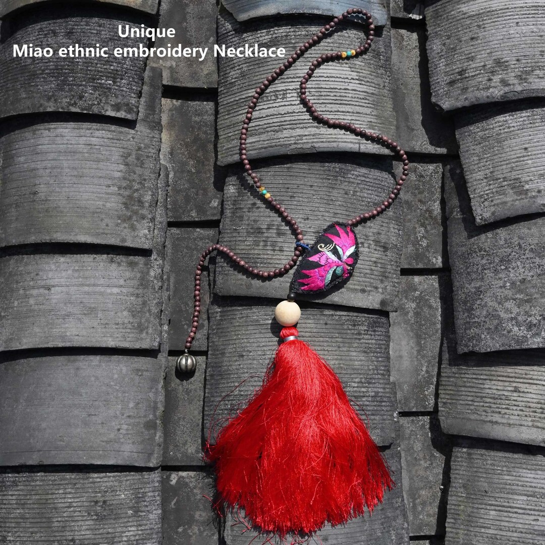 Unique Hmong Miao Antique Silver Ethnic Embroidery,tribal Necklace ...