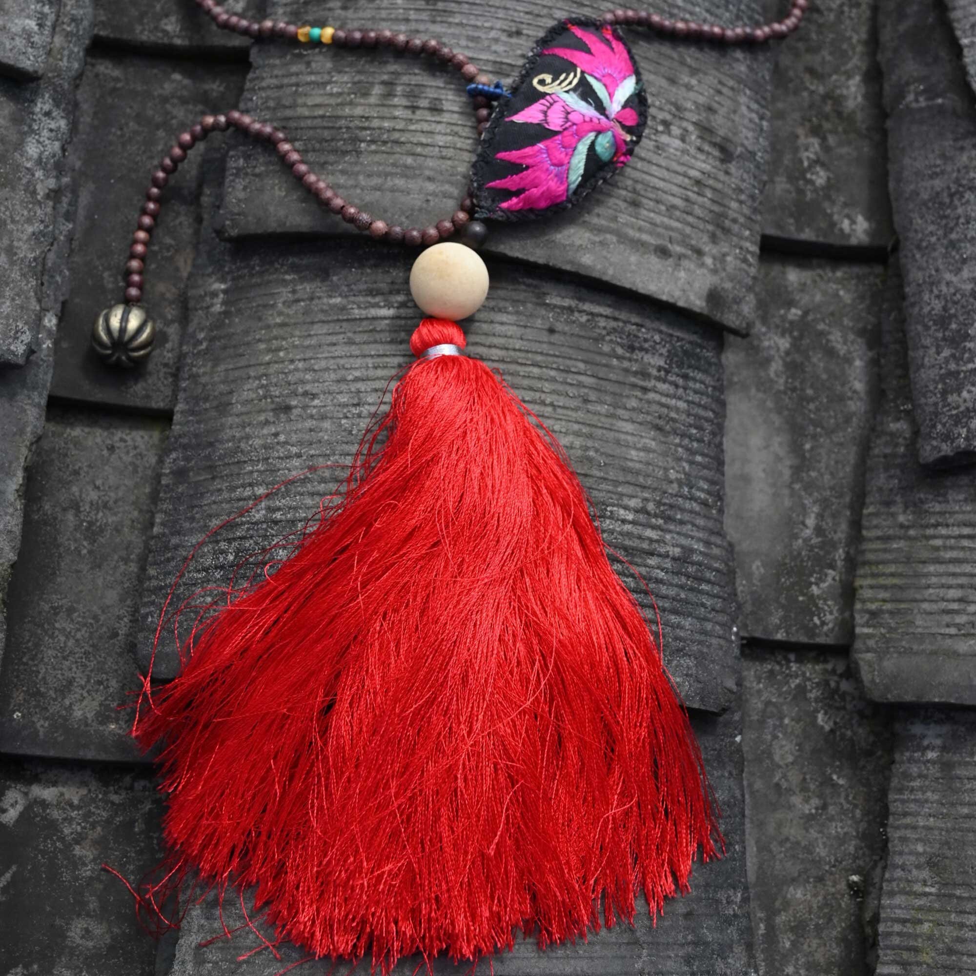 Unique Hmong Miao Antique Silver Ethnic Embroidery,tribal Necklace ...