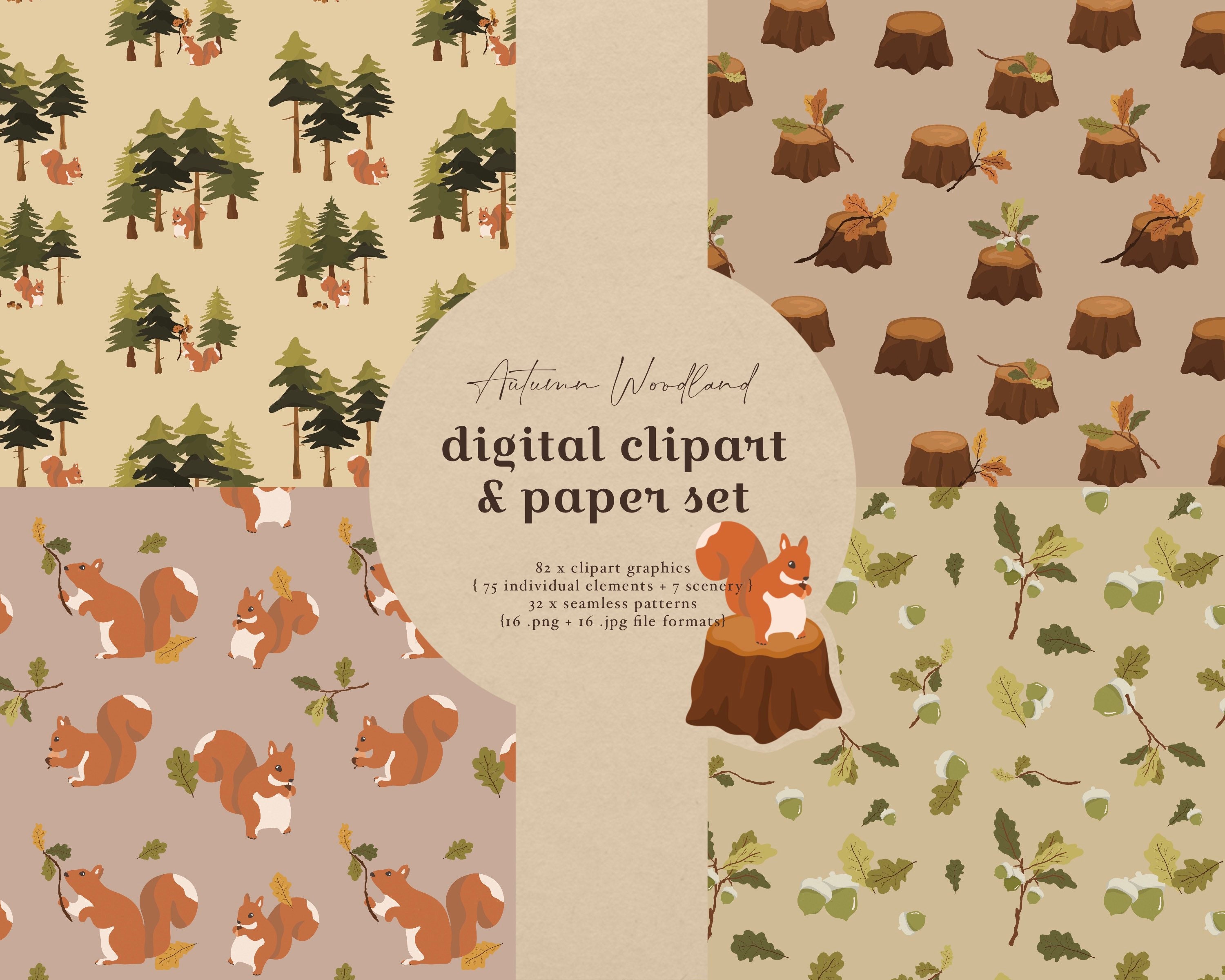 Fall Clipart Bundle Autumn Digital Paper Boho Seamless Pattern Graphic ...