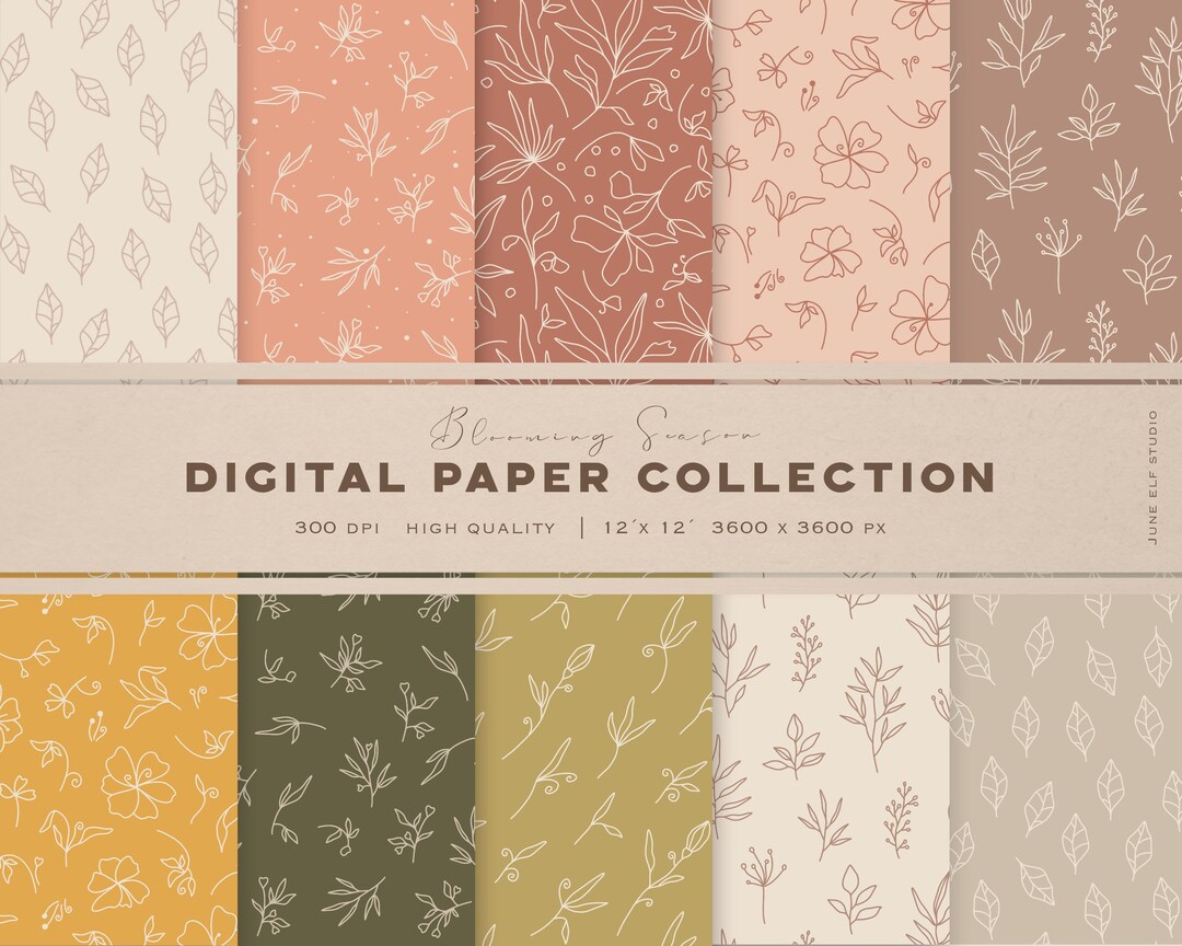 Botanical Garden Digital Paper Boho Floral Seamless Pattern Leaf Flower ...