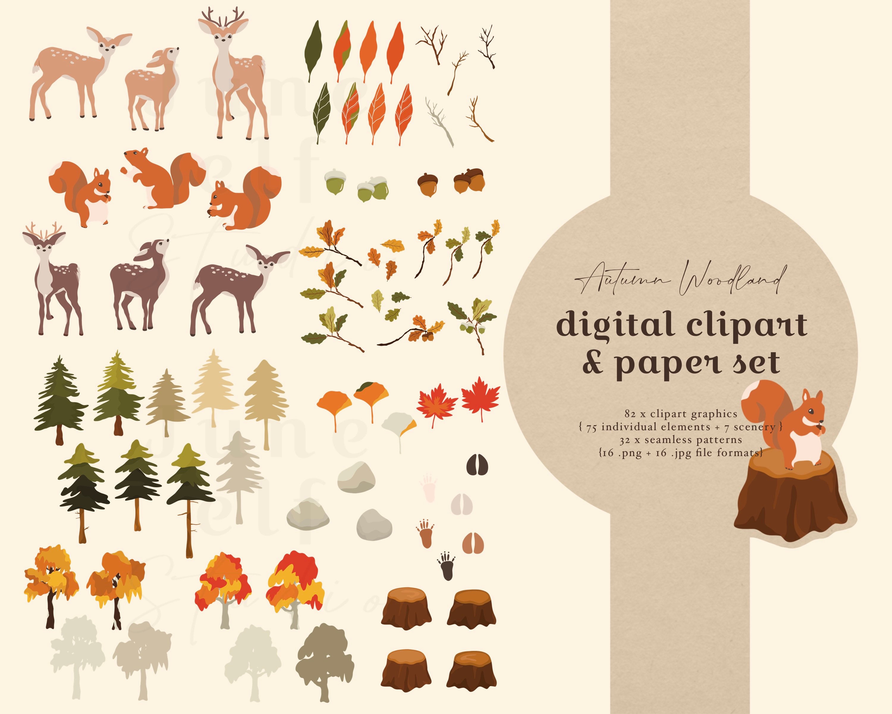 Fall Clipart Bundle Autumn Digital Paper Boho Seamless Pattern Graphic ...