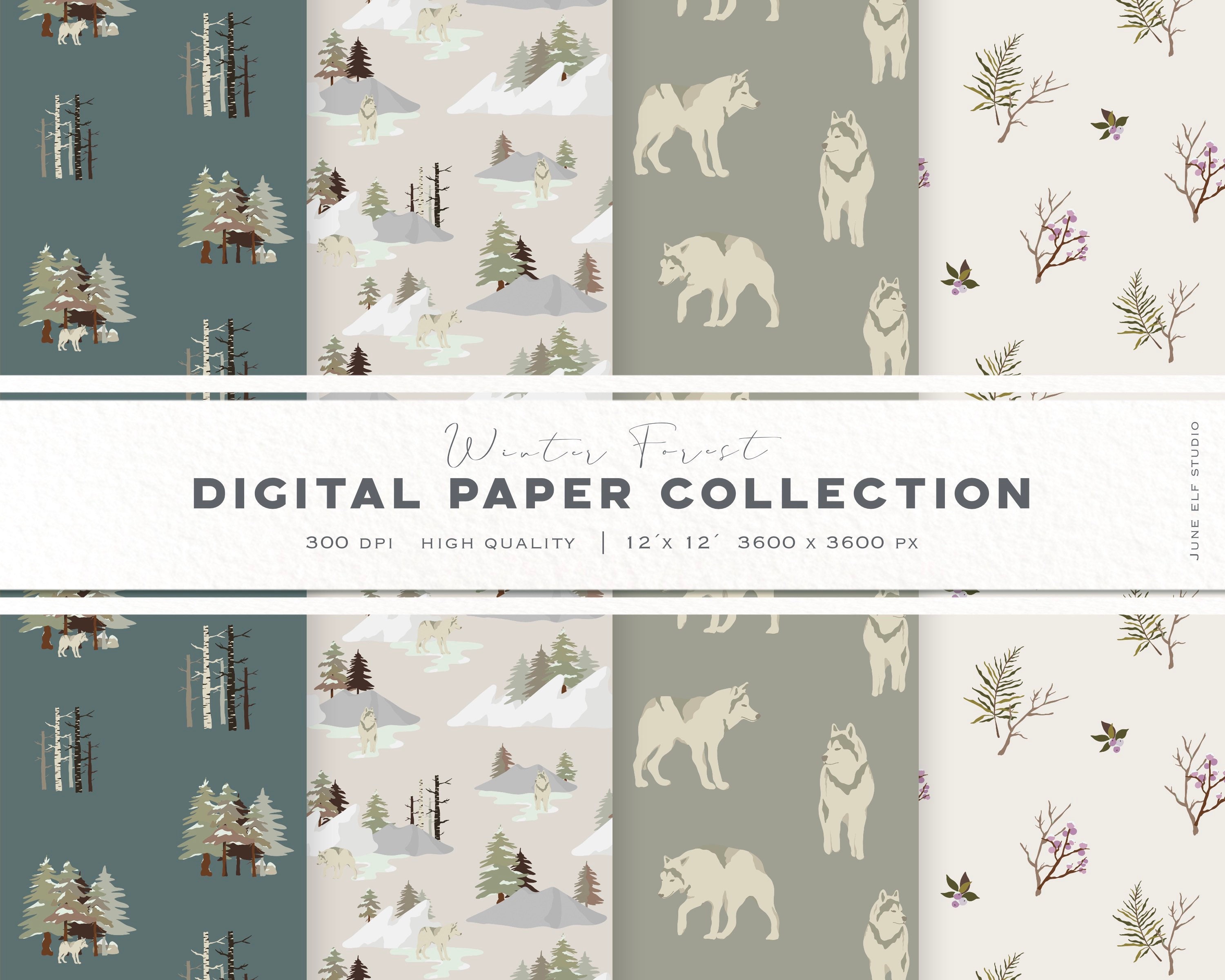 Winter Forest Digital Paper Neutral Color Seamless Pattern - Etsy
