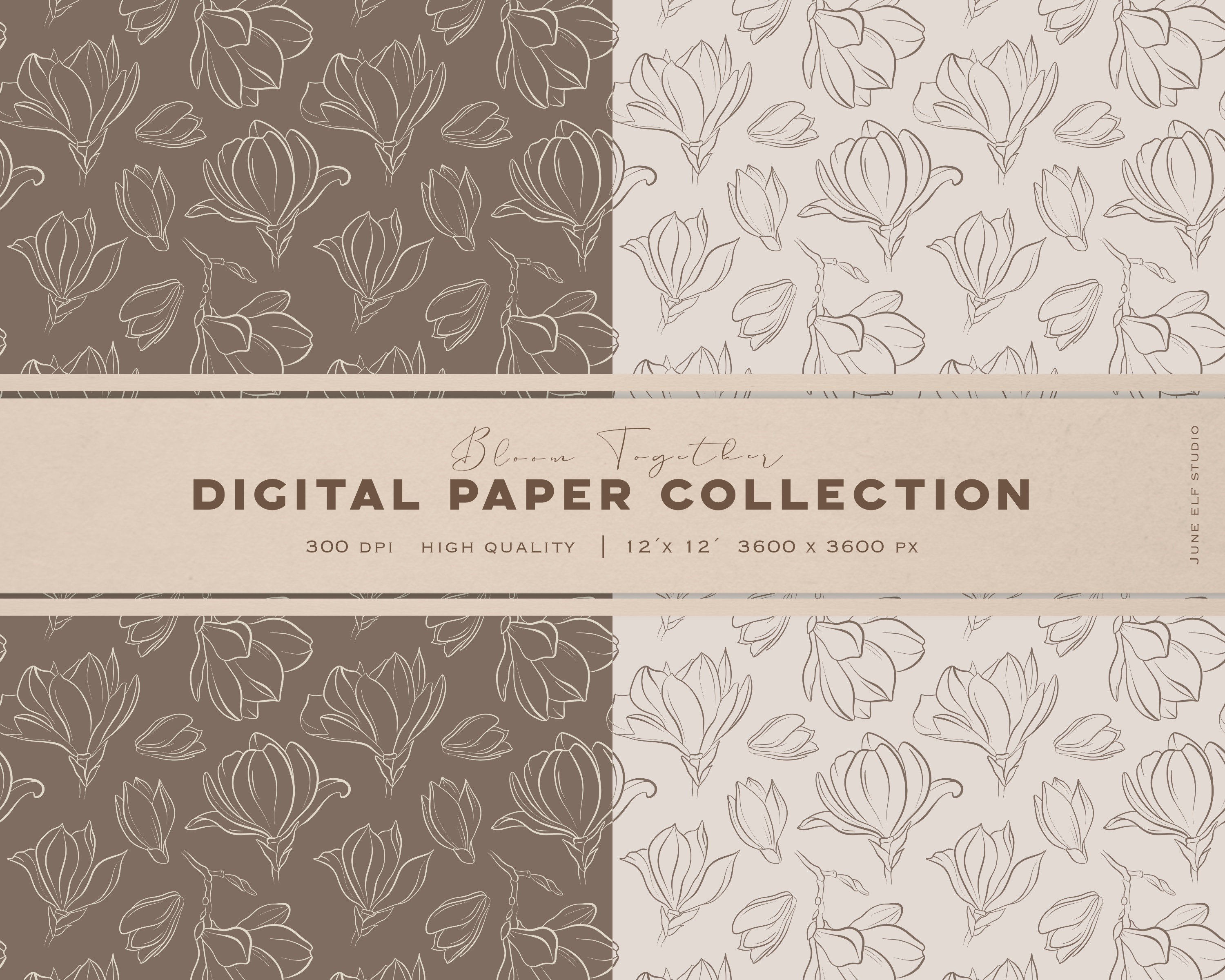 Floral Boho Digital Paper Flower Line Art Pattern Magnolia - Etsy