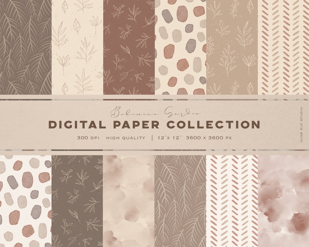 Bohemian Garden Digital Paper Neutral Boho Patterned Paper Floral ...