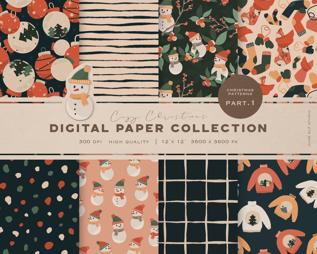 Retro Christmas Digital Paper Winter Holidays Digital Pattern Cute ...