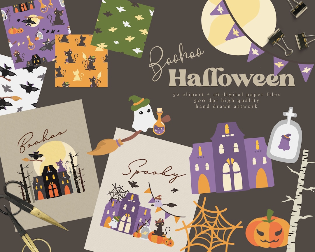 Cute Halloween Clipart Bundle – Halloween Digital Paper Pack – Black ...