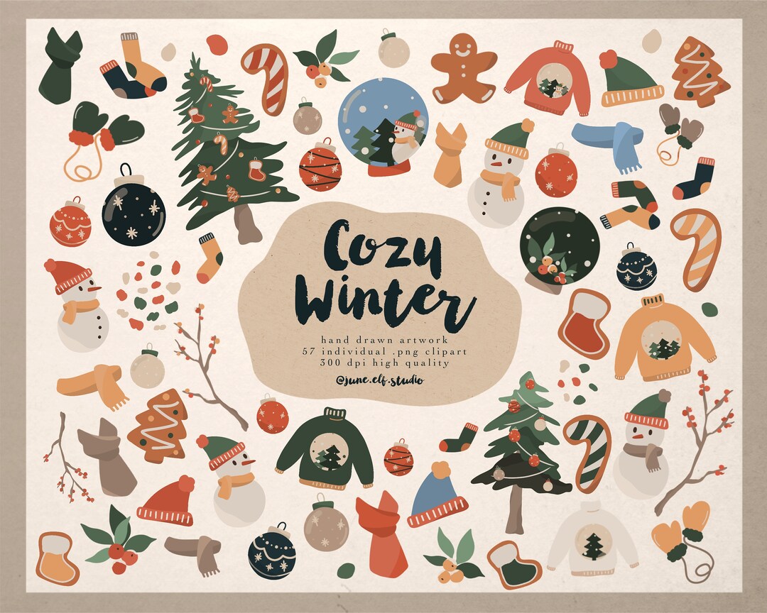 Boho Christmas Clipart – Cute Winter Clipart Graphics – Retro Christmas ...