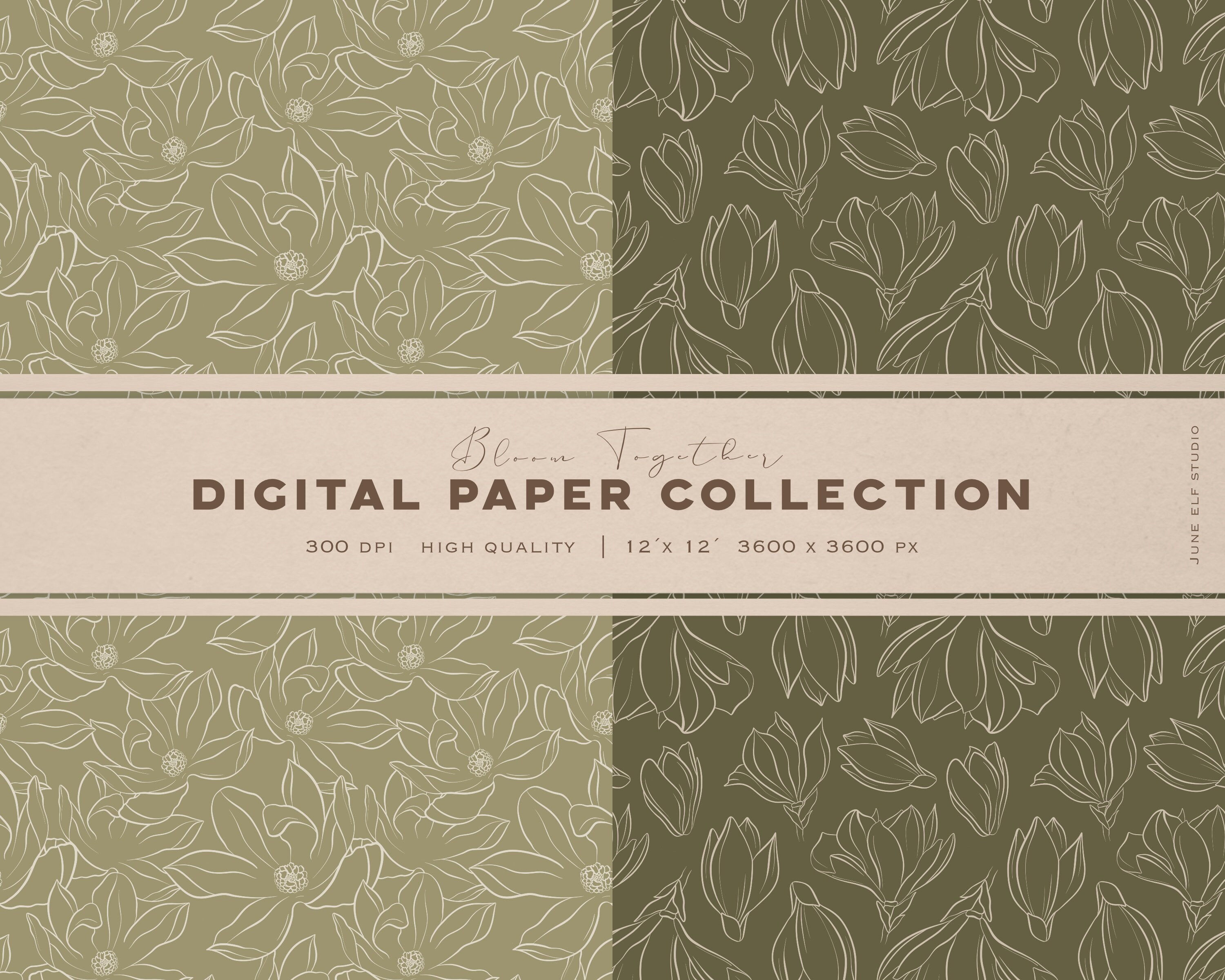 Floral Boho Digital Paper Flower Line Art Pattern Magnolia - Etsy