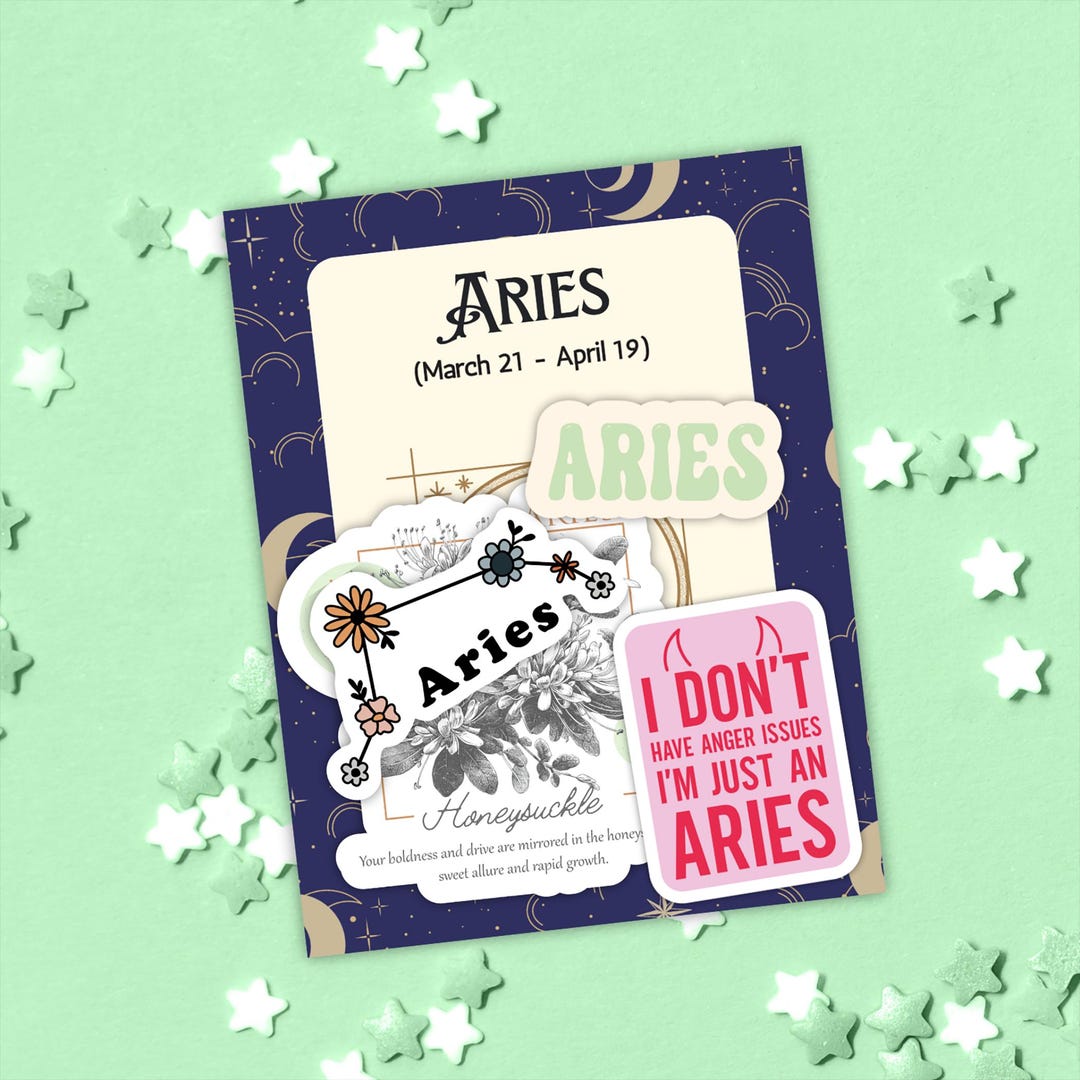 Aries Zodiac Sign Sticker Pack, Astrology Stickers, Aries Stickers ...