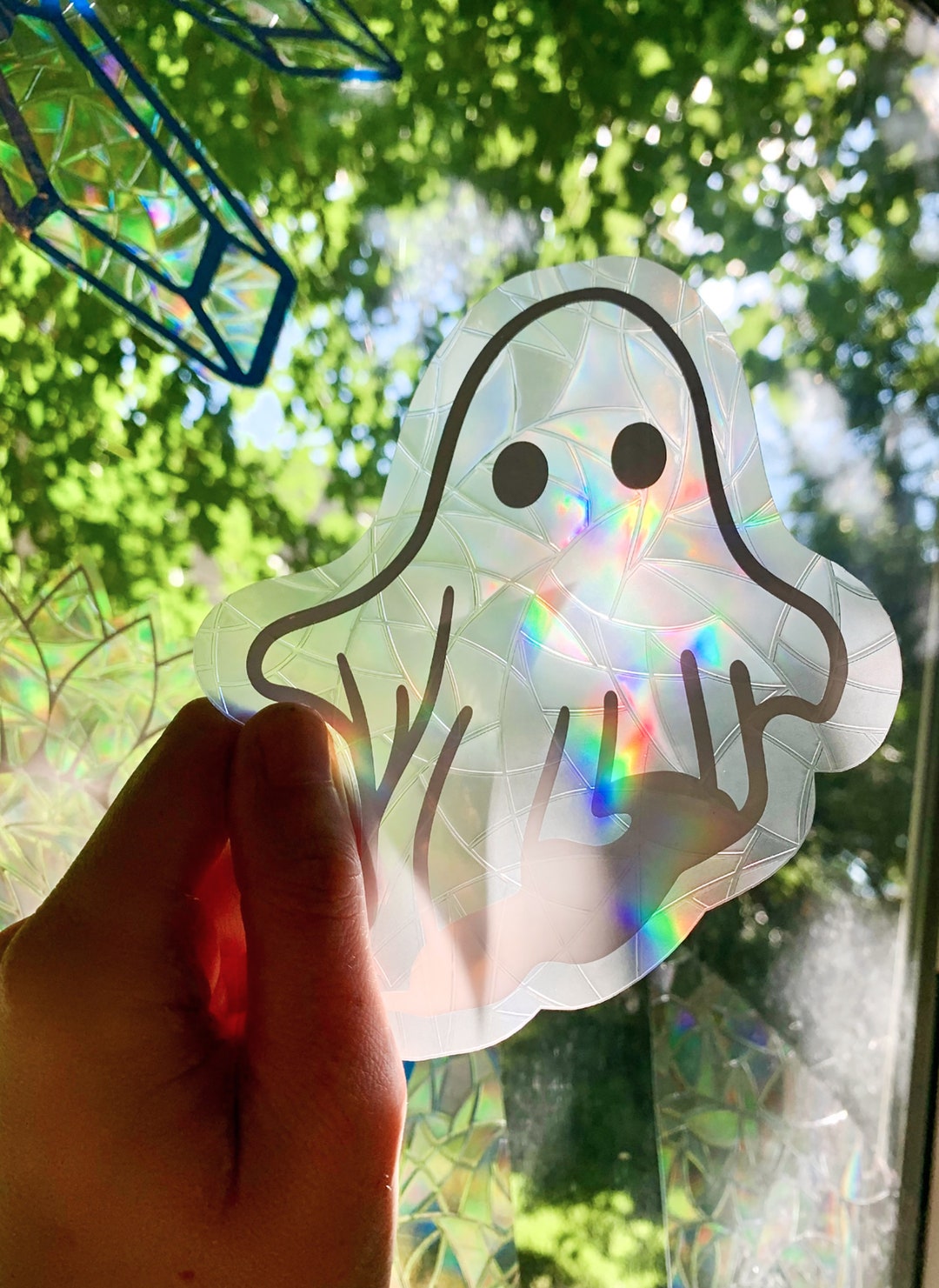 Ghost Suncatcher Window Cling, Halloween Suncatcher Decal, Rainbow ...