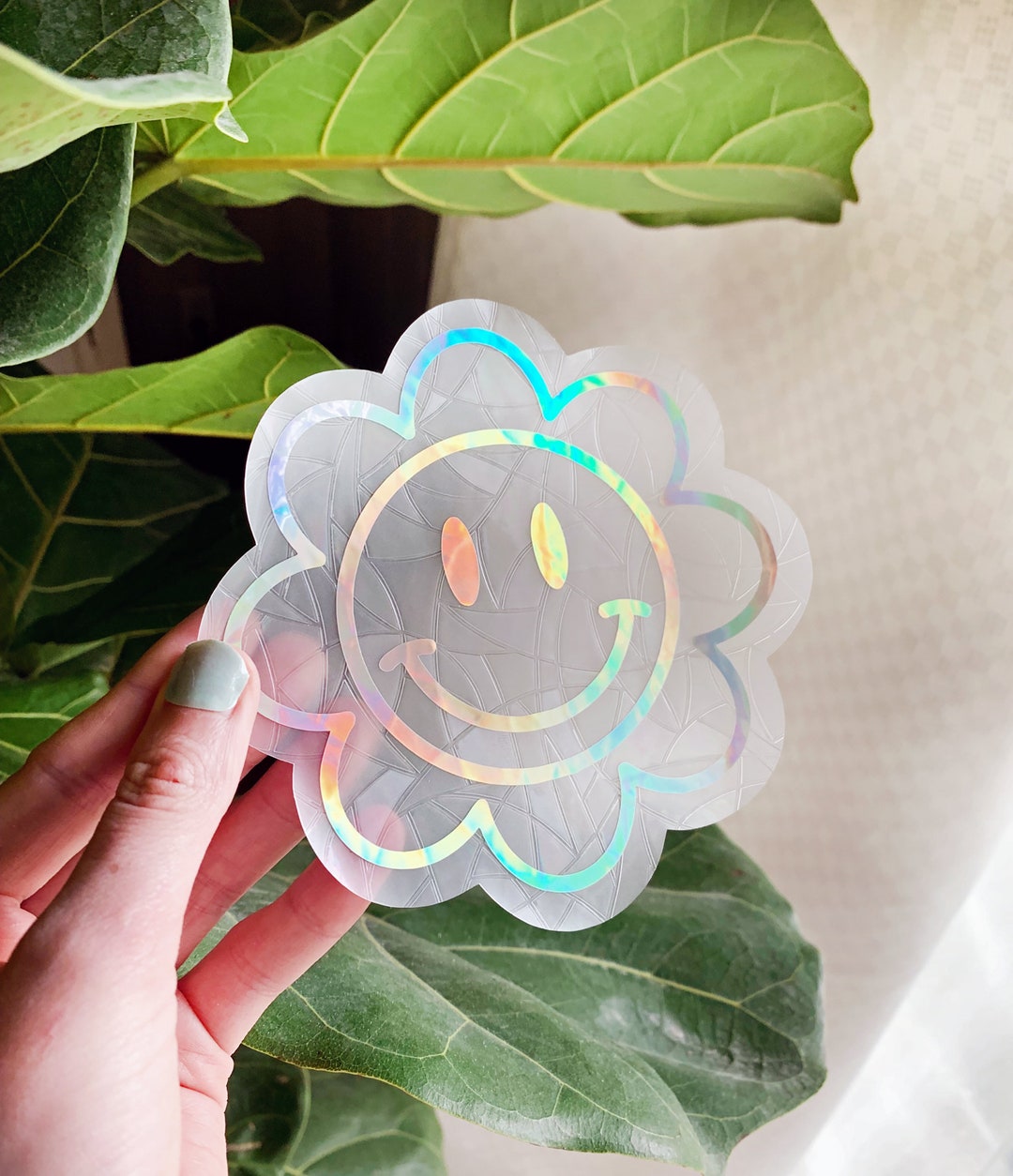 Flower Smiley Face Suncatcher Window Cling Rainbow Window - Etsy