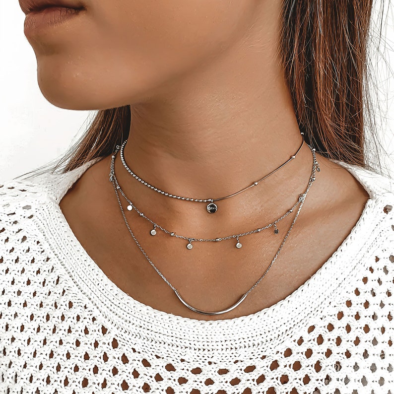 Silver Choker Necklace With Coin Charms Beaded Necklace - Etsy