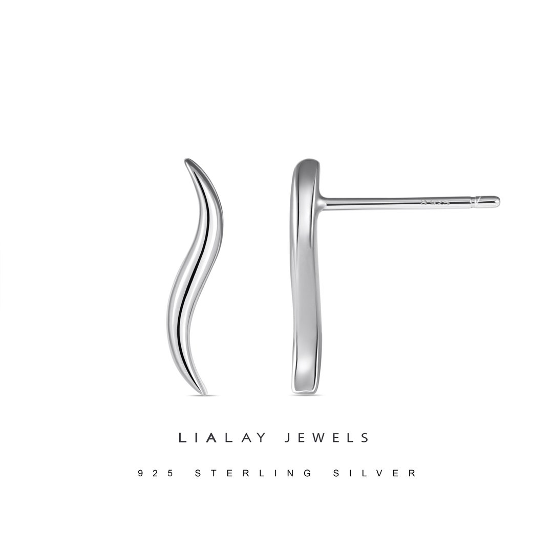 Curved Bar Earrings, Wave Earrings, Wave Studs, Curve Earrings, Arch ...