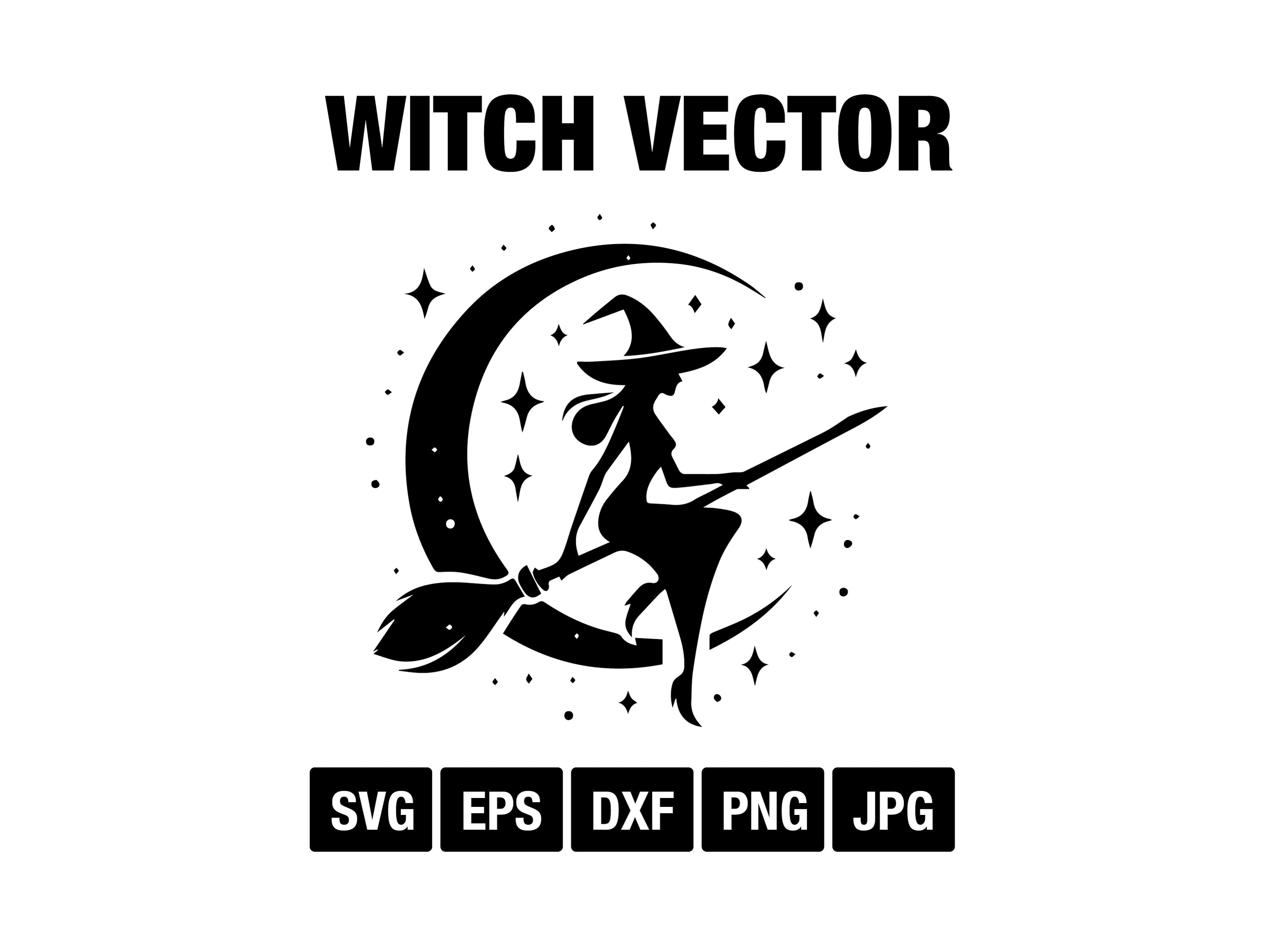 Witch Vector | Svg - Eps - Dxf - Png - Jpg | Cricut Explore | Black and ...