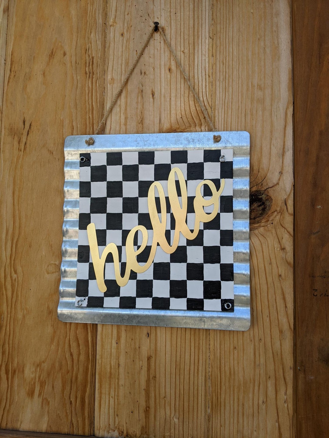 Checker Pattern 'hello' Sign - Etsy