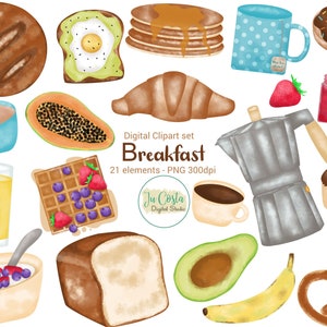 Breakfast Food Clipart. Coffee Time. PNG Elements. Commercial Use ...