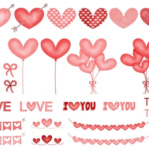 Valentine's Day Digital Clipart. Love Clipart. Red and Pink Hearts ...