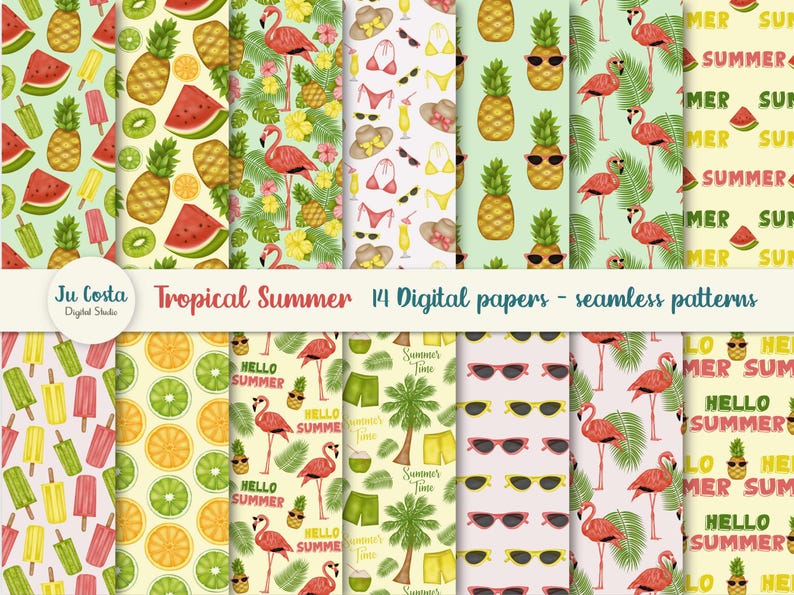 Tropical Summer Digital Paper. Summer Digital Paper. Scrapbooking Paper ...