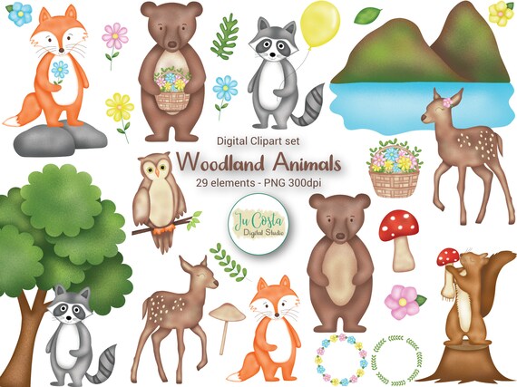 Woodland Animals Digital Clipart. Woodland Nursery Clipart. - Etsy