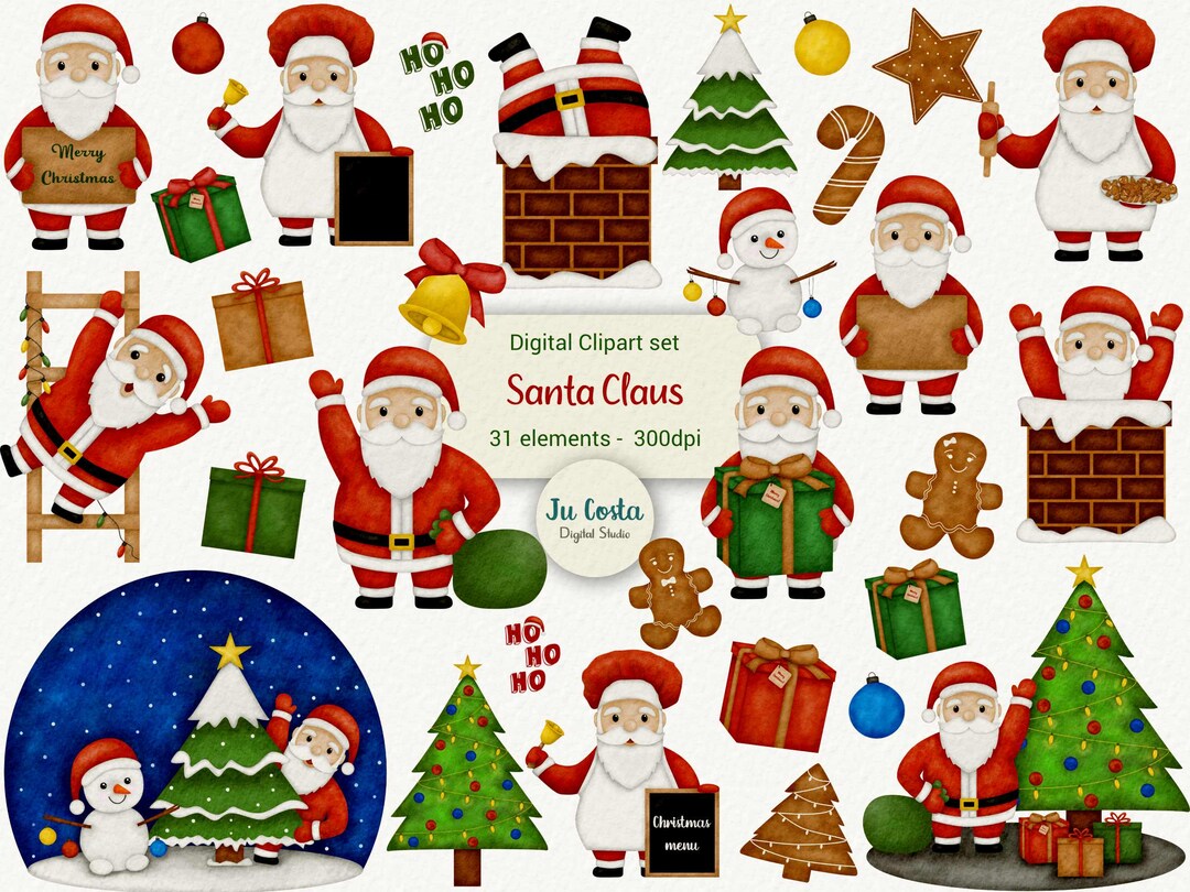 Santa Claus Watercolor Clipart. Christmas PNG Illustrations. Instant ...