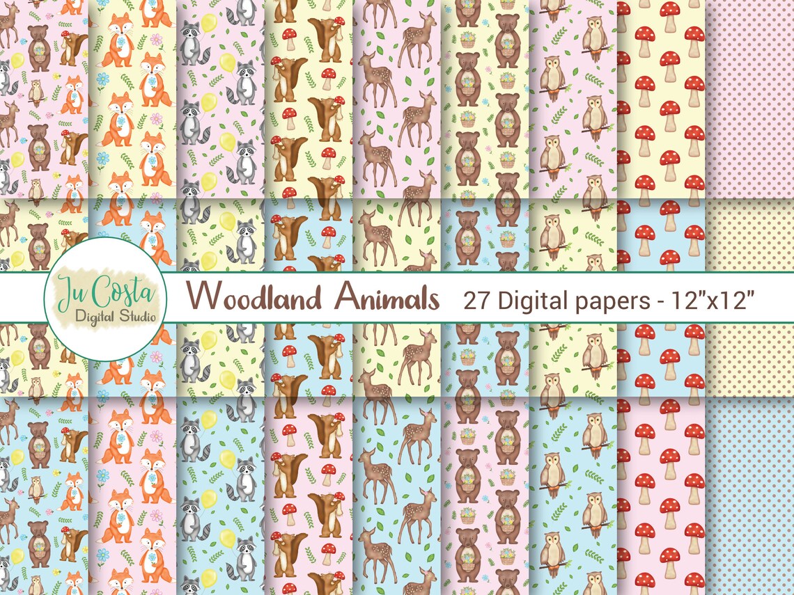 Woodland Animals Digital Paper. Forest Scrapbook Paper. - Etsy