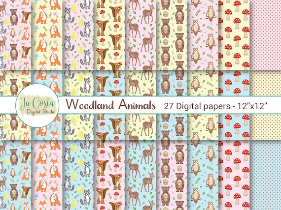 Woodland Animals digital paper. Forest Scrapbook paper. | Etsy