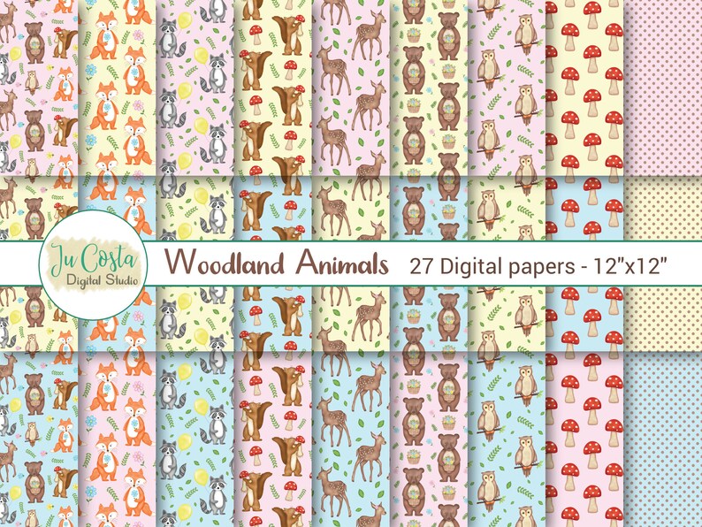 Woodland Animals Digital Paper. Forest Scrapbook Paper. - Etsy