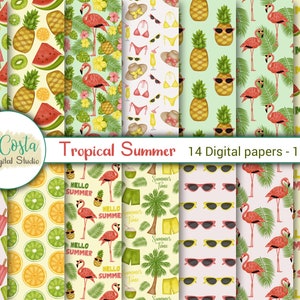 Tropical Summer Digital Paper. Summer Digital Paper. Scrapbooking Paper ...