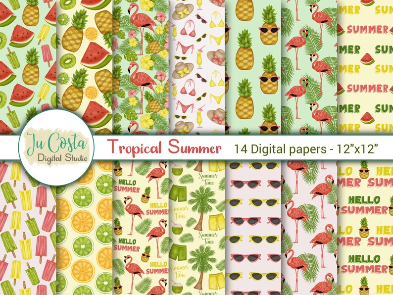 Tropical Summer Digital Paper. Summer Digital Paper. Scrapbooking Paper ...