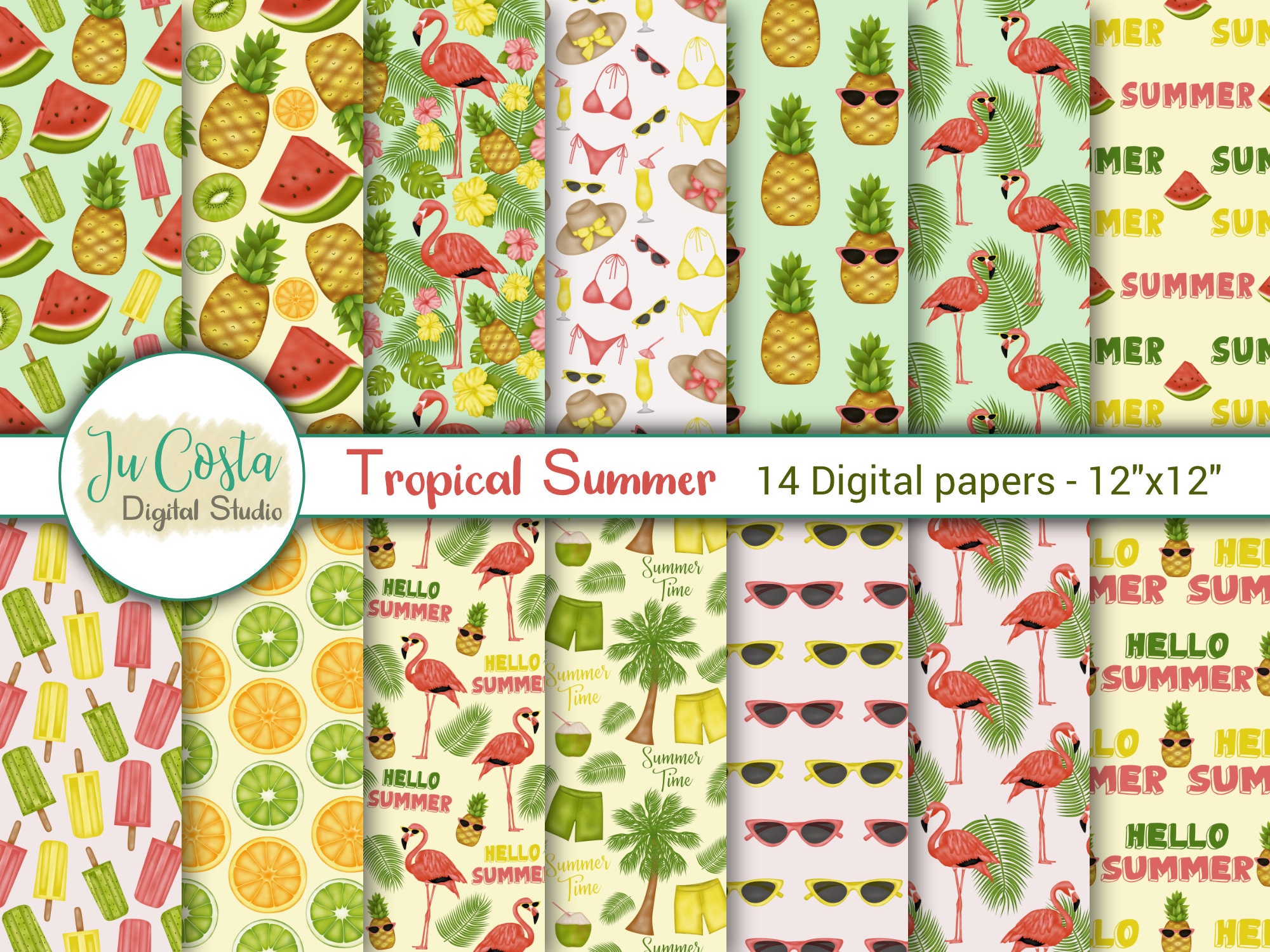 Tropical Summer Digital Paper. Summer Digital Paper. Scrapbooking Paper ...