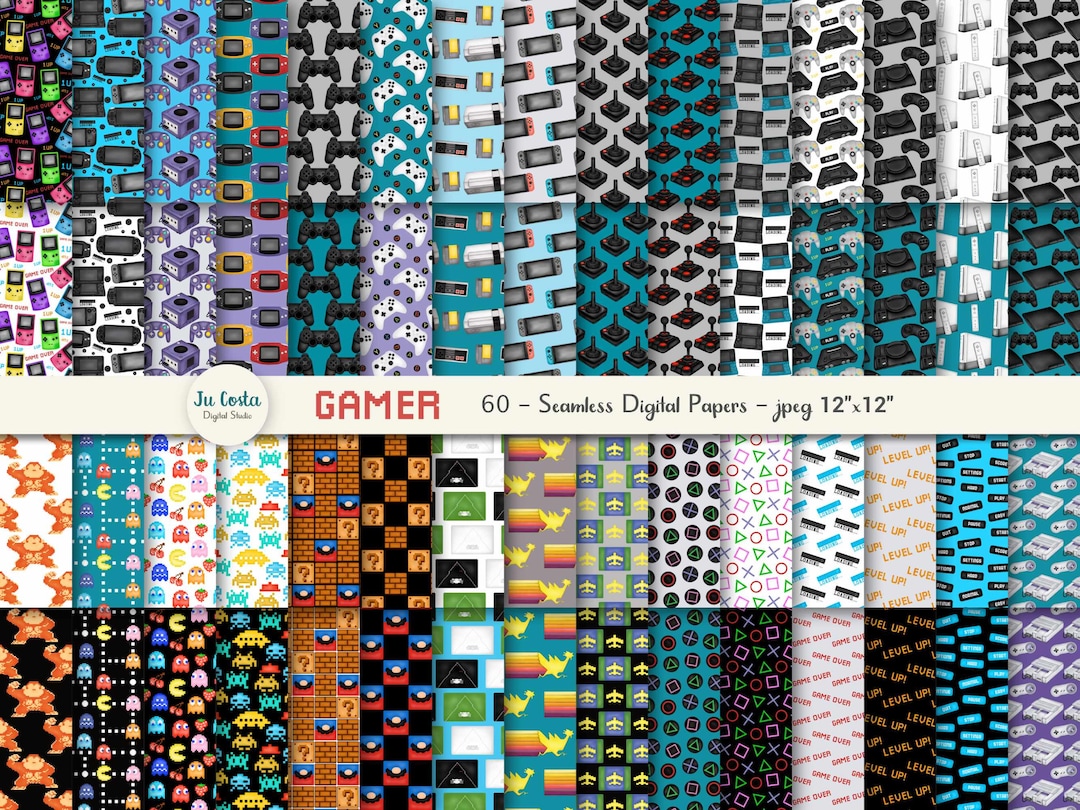 Gamer Seamless Digital Papers. Video Game Scrapbook Papers. Printable ...
