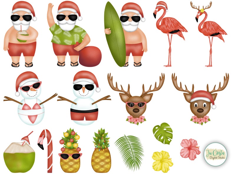 Tropical Christmas Digital Clipart. Funny Santa Clipart. - Etsy