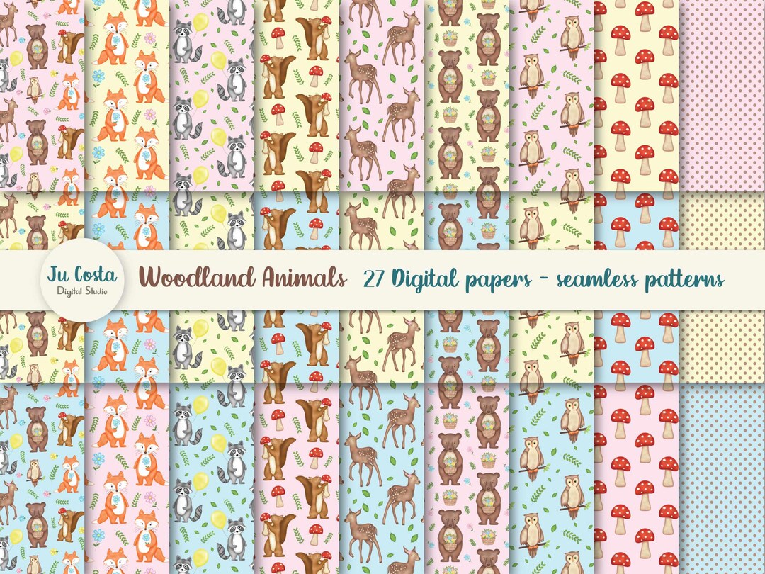 Woodland Animals Digital Paper. Forest Scrapbook Paper. Seamless ...