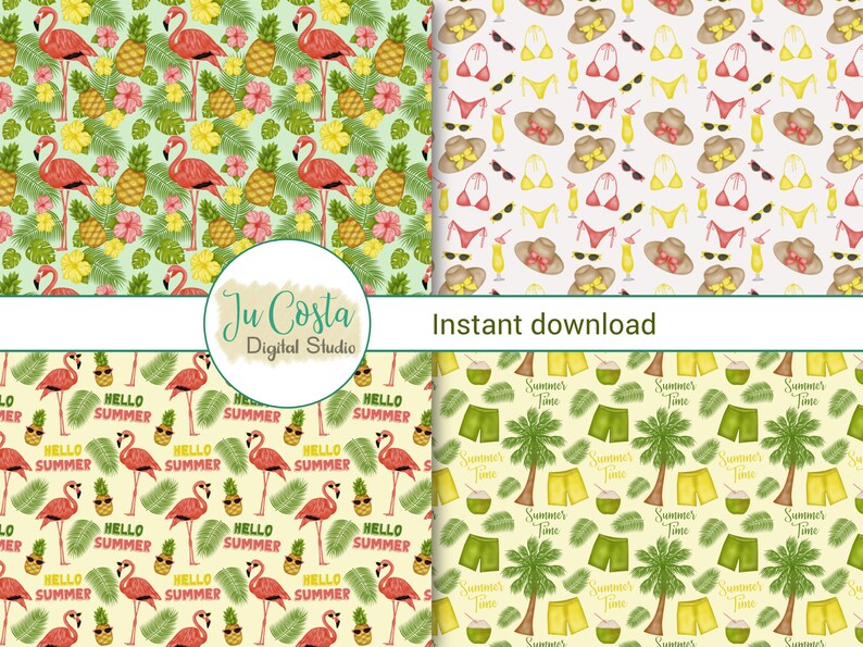 Tropical Summer Digital Paper. Summer Digital Paper. Scrapbooking Paper ...