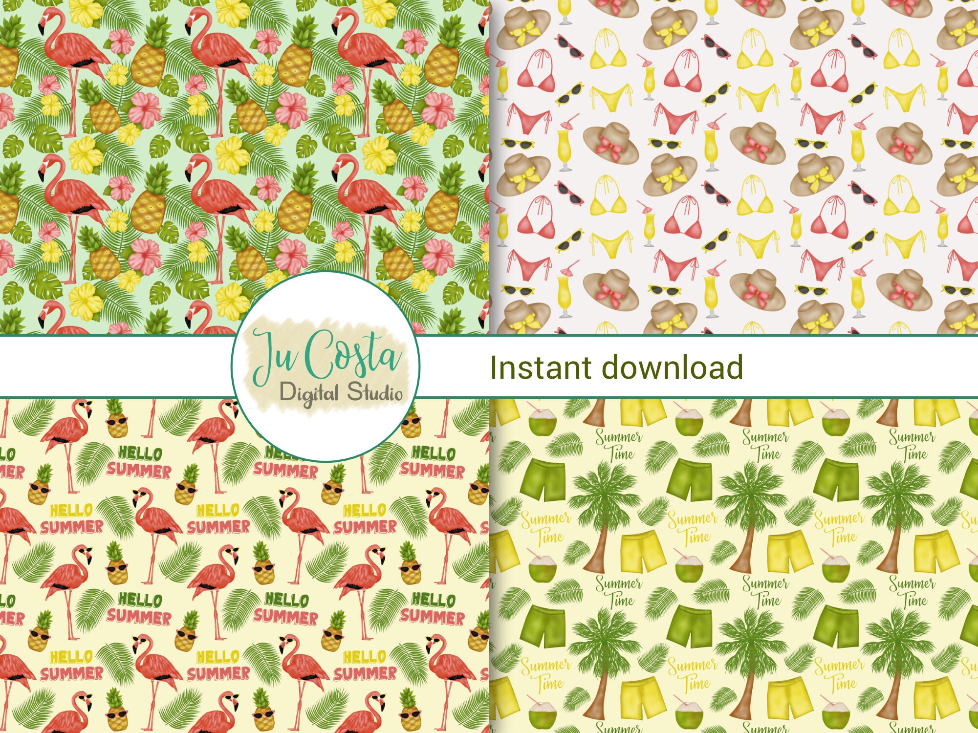 Tropical Summer Digital Paper. Summer Digital Paper. Scrapbooking Paper ...