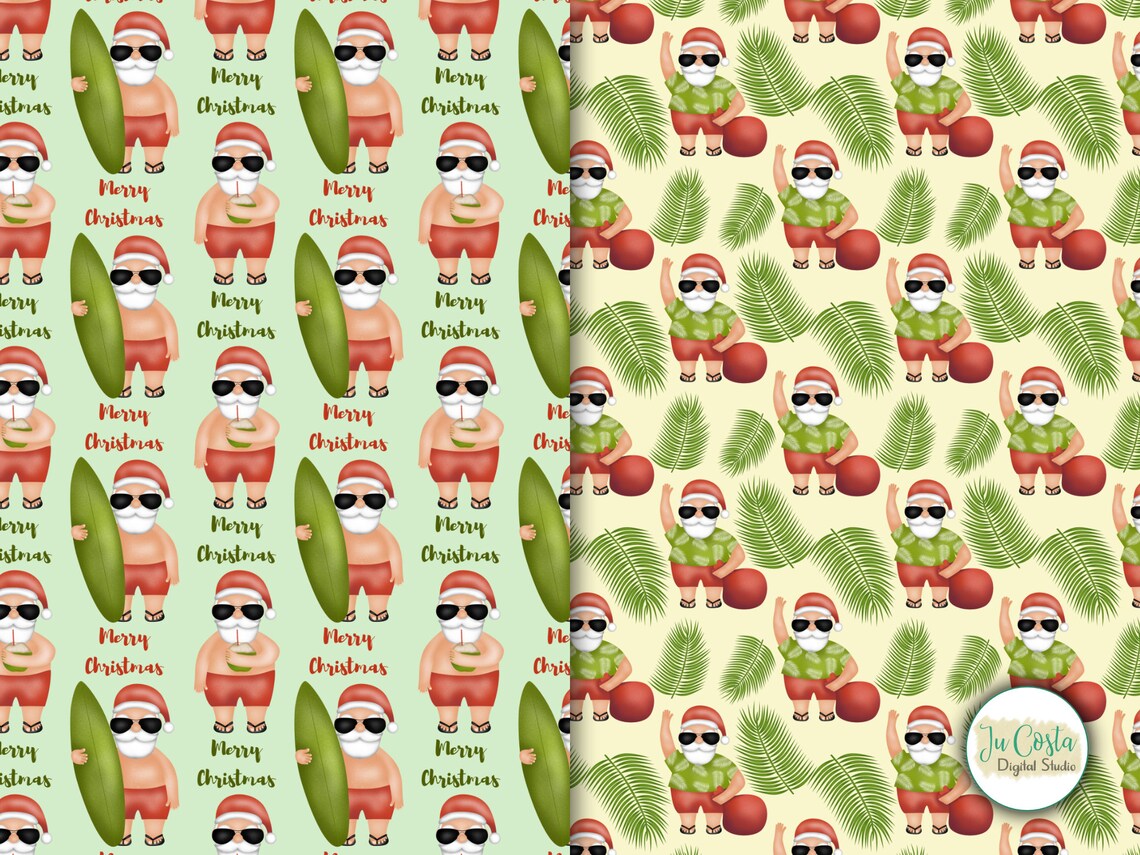 Tropical Christmas Digital Paper. Summer Christmas. Scrapbooking Paper ...