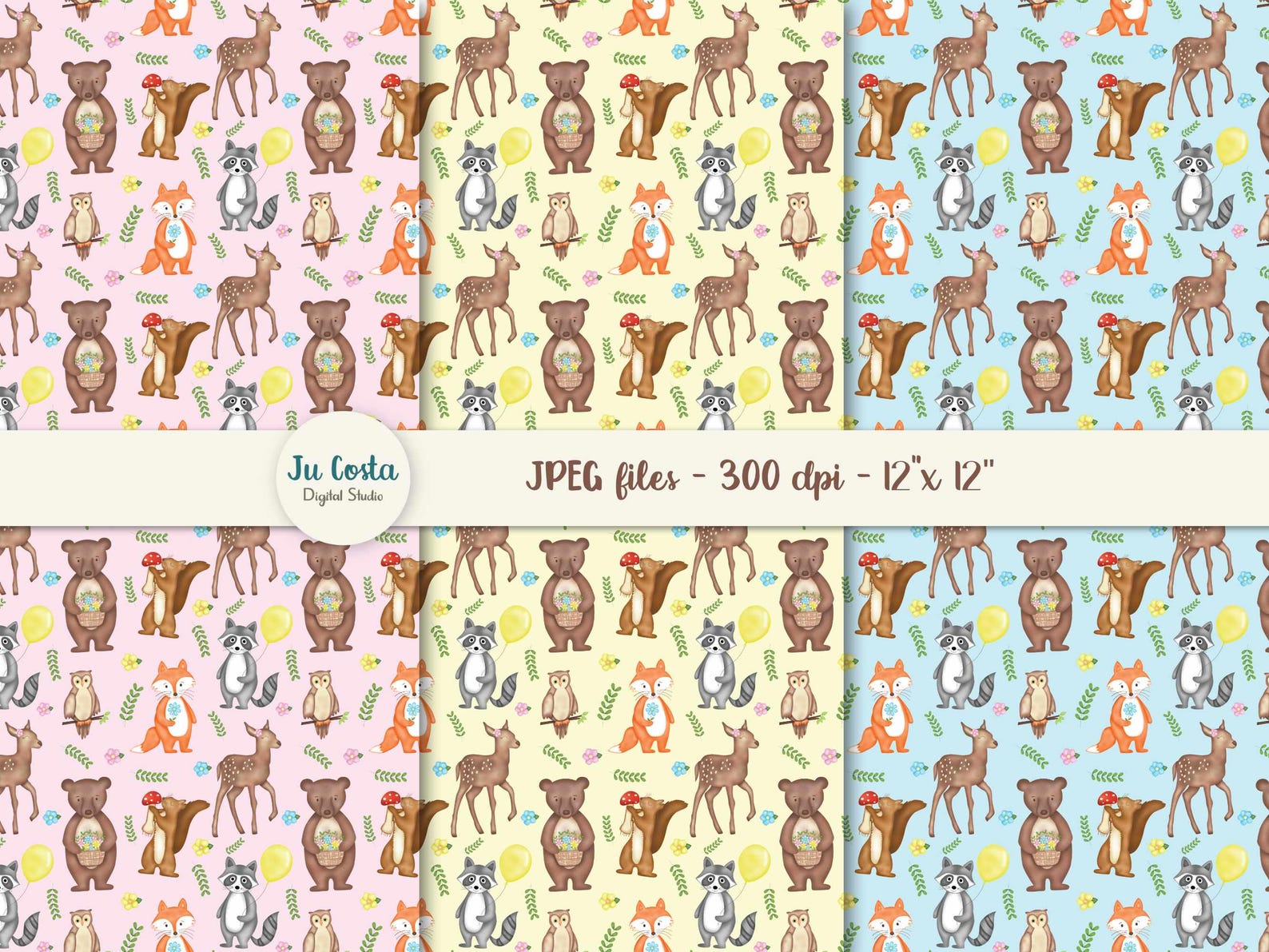 Woodland Animals Digital Paper. Forest Scrapbook Paper. Seamless ...