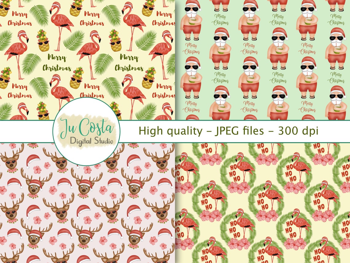 Tropical Christmas Digital Paper. Summer Christmas. Scrapbooking Paper ...