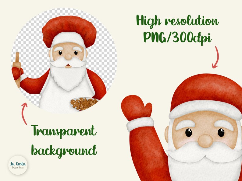 Santa Claus Watercolor Clipart. Christmas PNG Illustrations. Instant ...