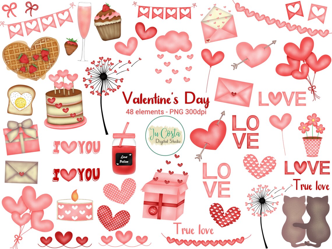 Valentine's Day Digital Clipart. Love Clipart. Red and Pink Hearts ...