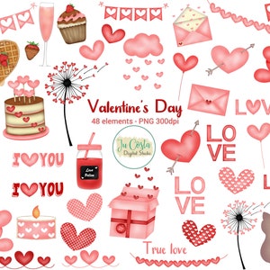 Valentine's Day Digital Clipart. Love Clipart. Red and Pink Hearts ...