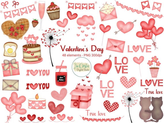 Valentine's Day Digital Clipart. Love Clipart. Red and | Etsy