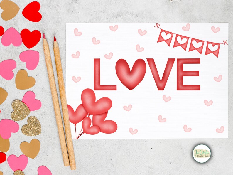 Valentine's Day Digital Clipart. Love Clipart. Red and Pink Hearts ...